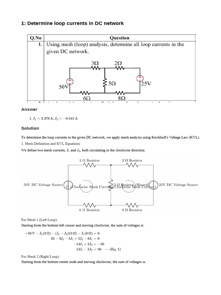 Loop Current Analysis in DC Circuits | PDF | Electrical Engineering ...