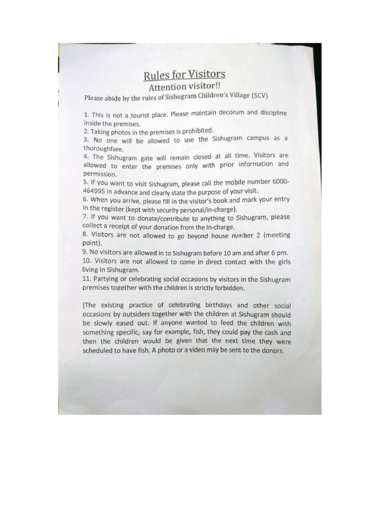 Visiters Rule Book | PDF