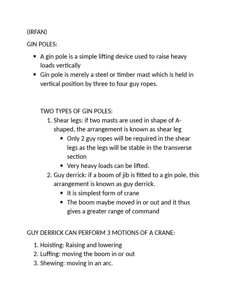 Types and Functions of Gin Poles | PDF