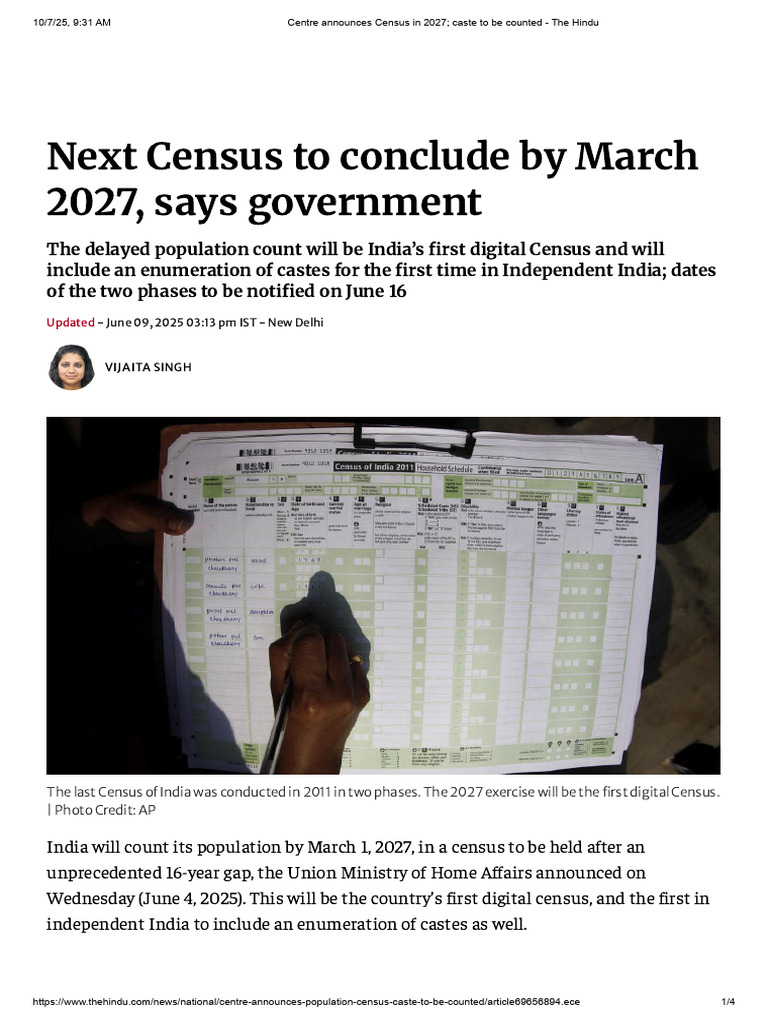 India’s 2027 Census to Include Caste | PDF | Government | Politics Of India