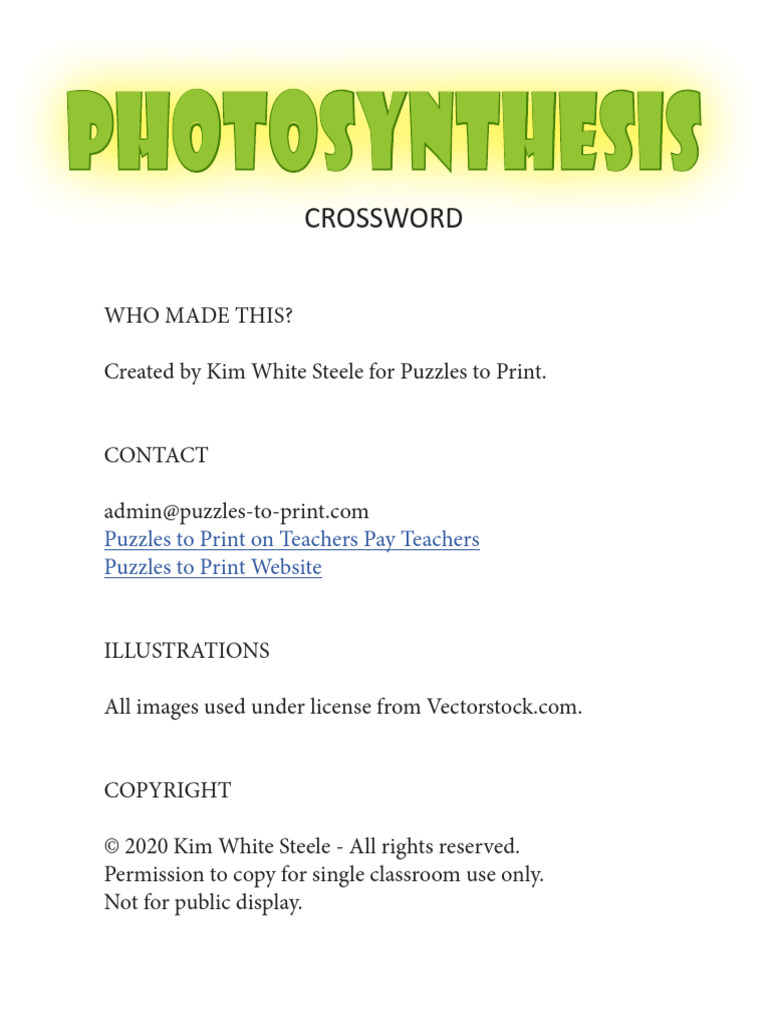 Photosynthesis Crossword Puzzle | PDF | Photosynthesis | Plants