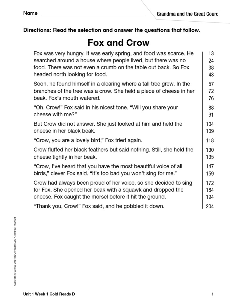 Fox and Crow: A Clever Tale | PDF | Ornithology | Birds