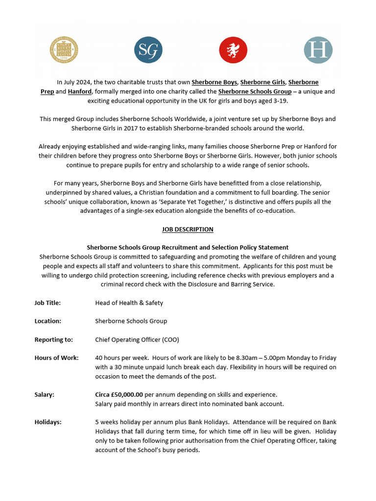 Head of Health & Safety Job at Sherborne Schools | PDF | Occupational ...