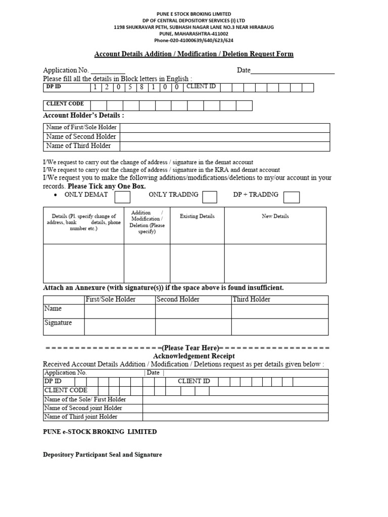 Demat Account Modification Request Form | PDF