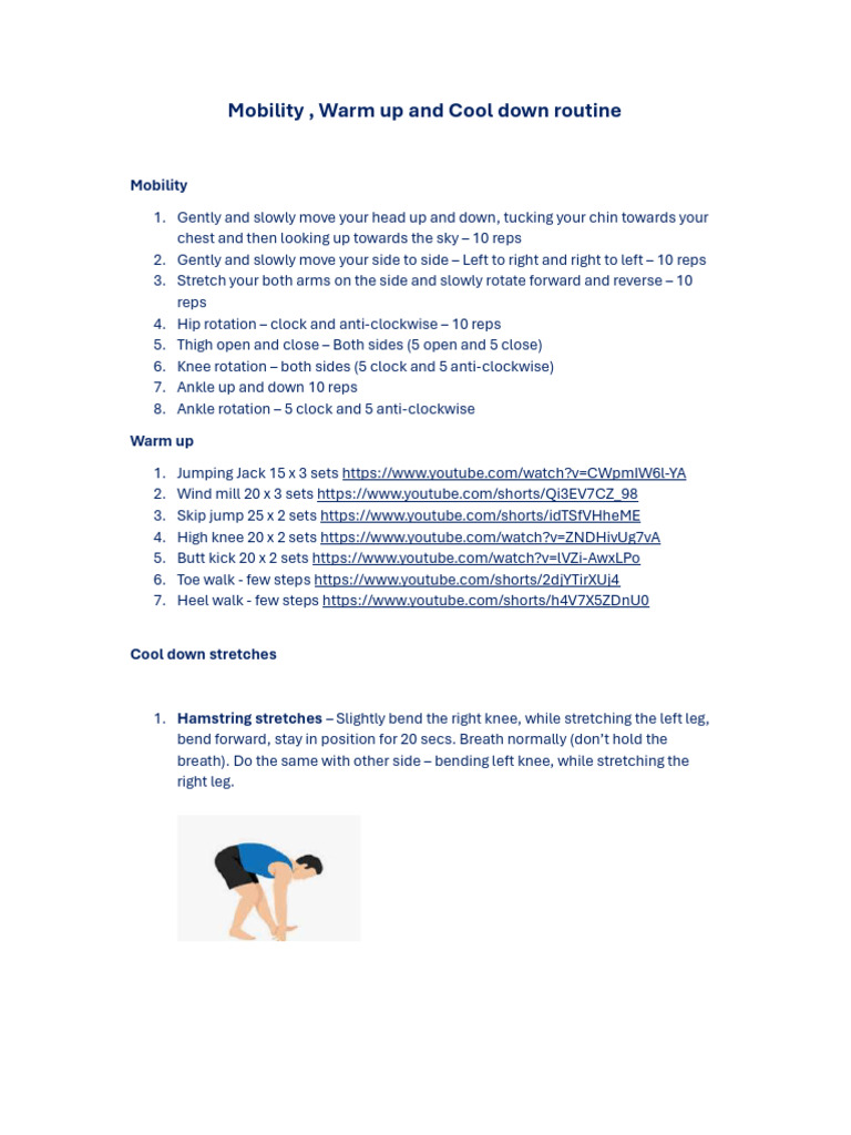 Mobility, Warm-Up, and Cool Down Guide | PDF