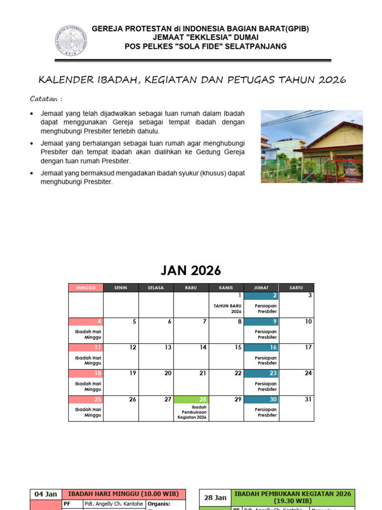 Kalender Ibadah GPIB 2026 Dumai | PDF