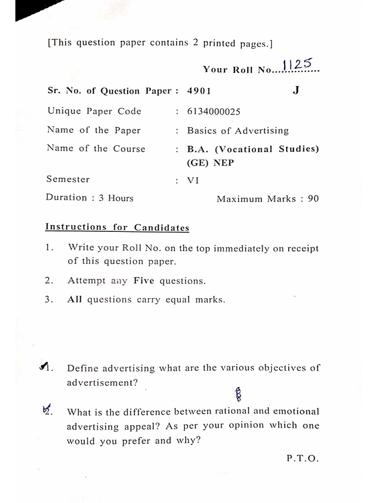 Basics of Advertising Paper 2025 | PDF