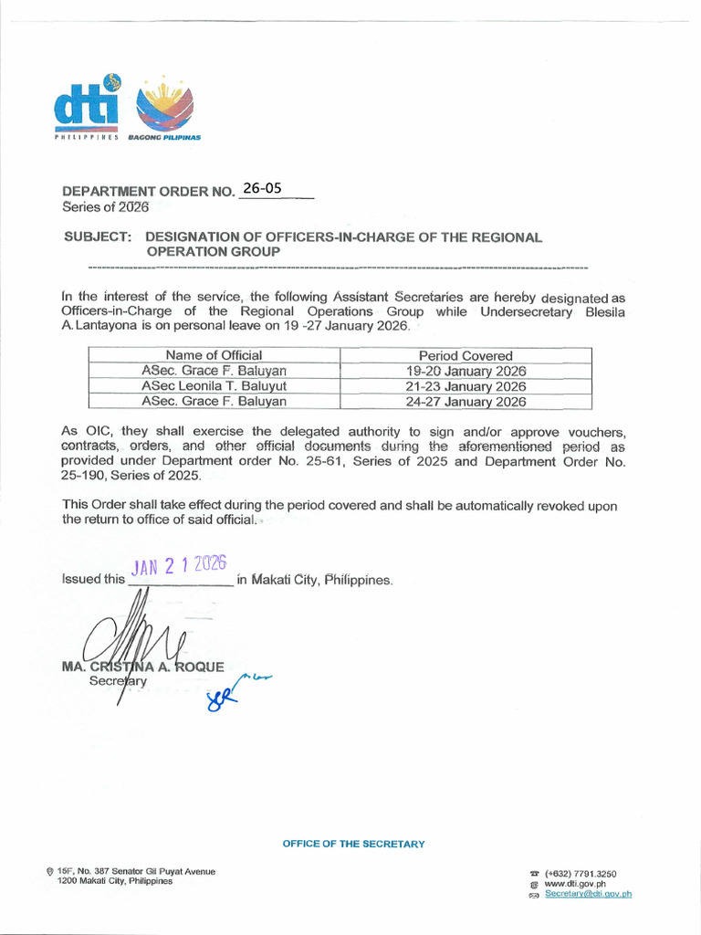 Officers-in-Charge Designation Order | PDF