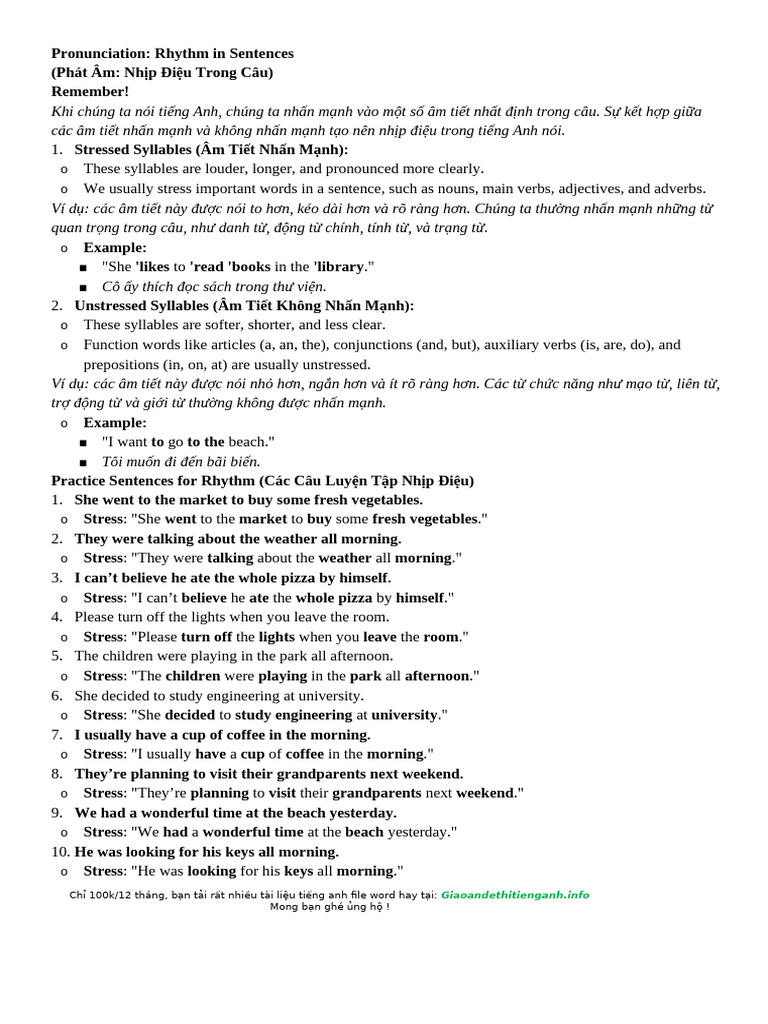 UNIT 10 Pronunciation - Rhythm in Sentences | PDF