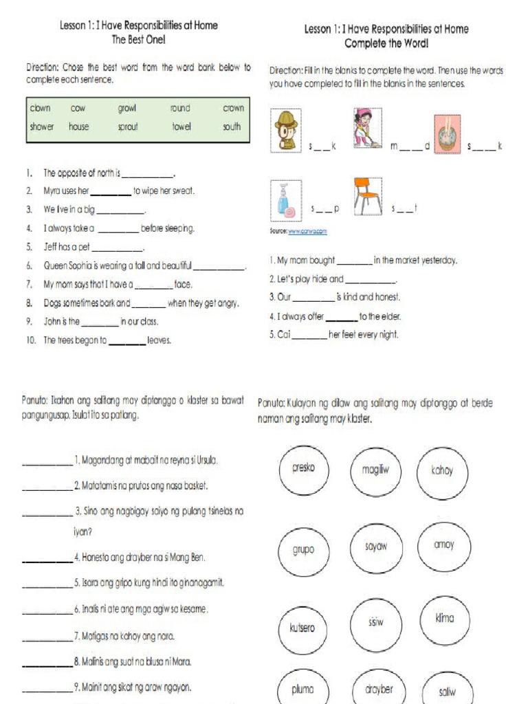Worksheet Lesson 1 | PDF