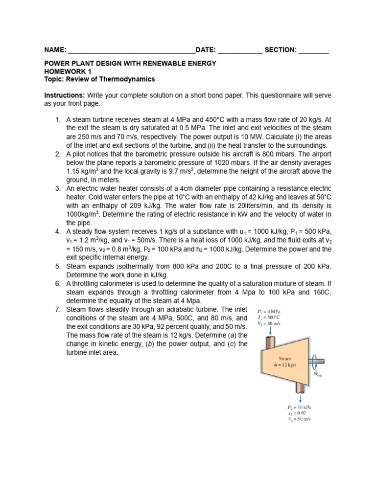 Power Plant Design: Thermodynamics Homework | PDF