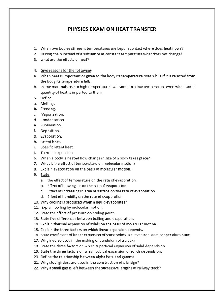 Heat Transfer Physics Exam Questions | PDF | Thermal Expansion ...