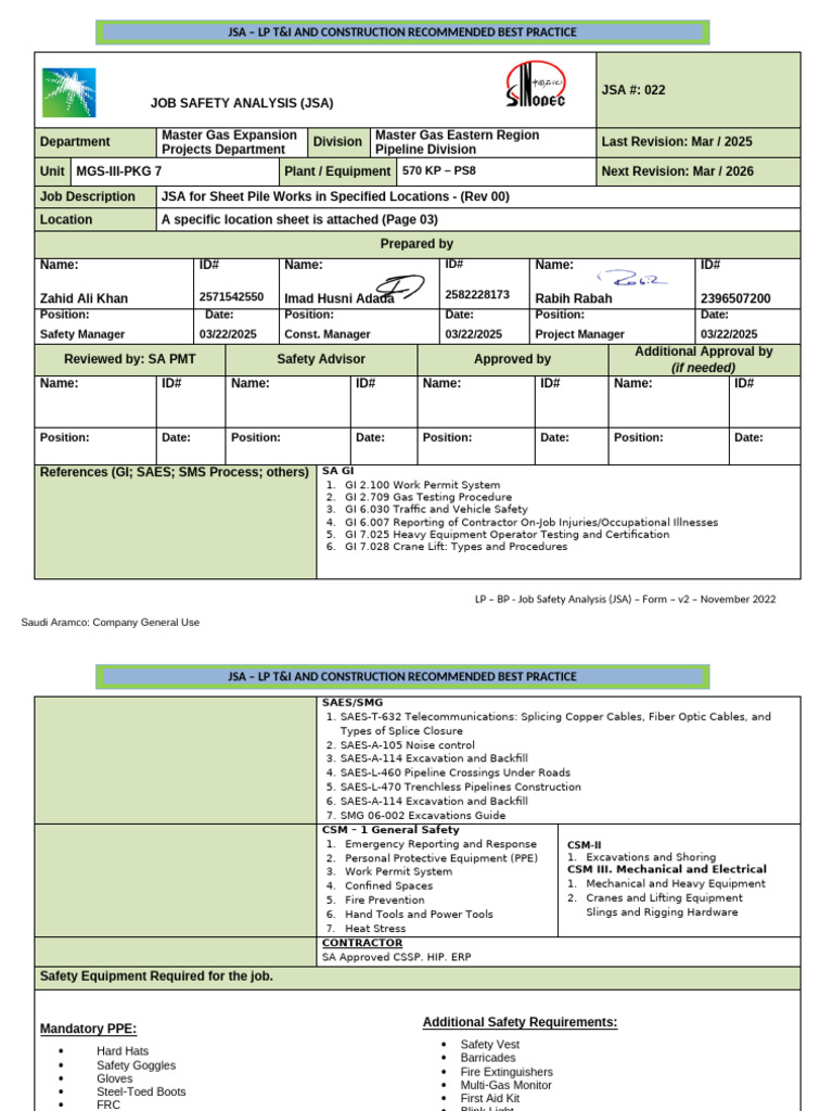 Job Safety Analysis for Sheet Pile Works | PDF | Welding | Construction