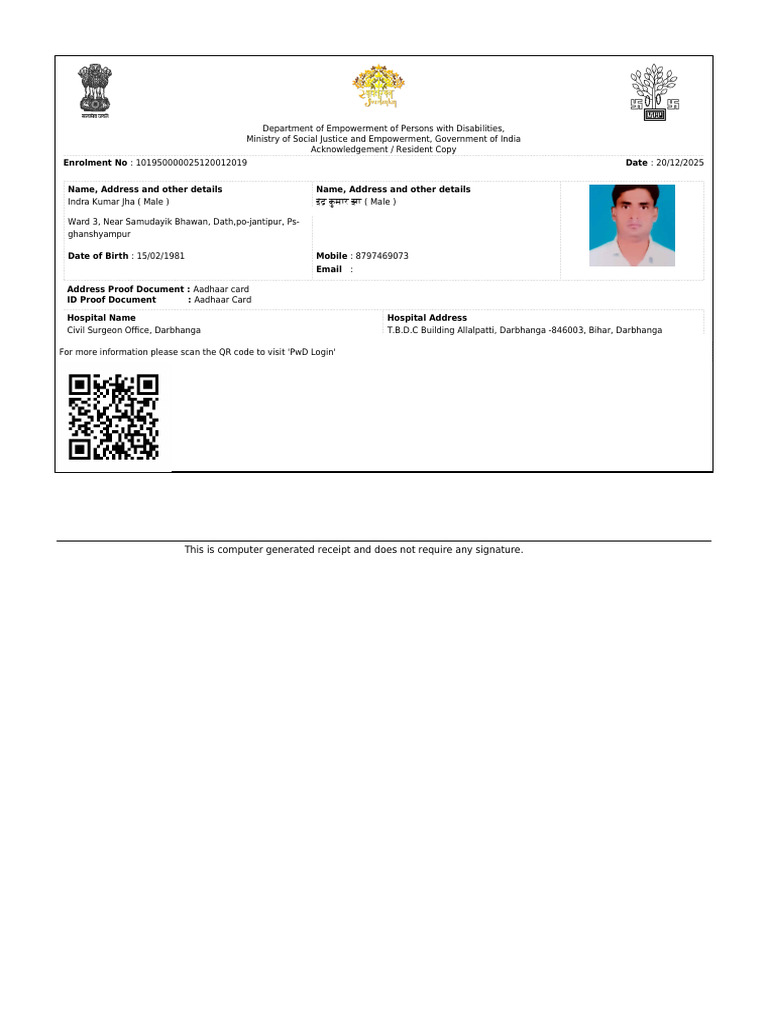 Disability Enrollment Acknowledgment Receipt | PDF