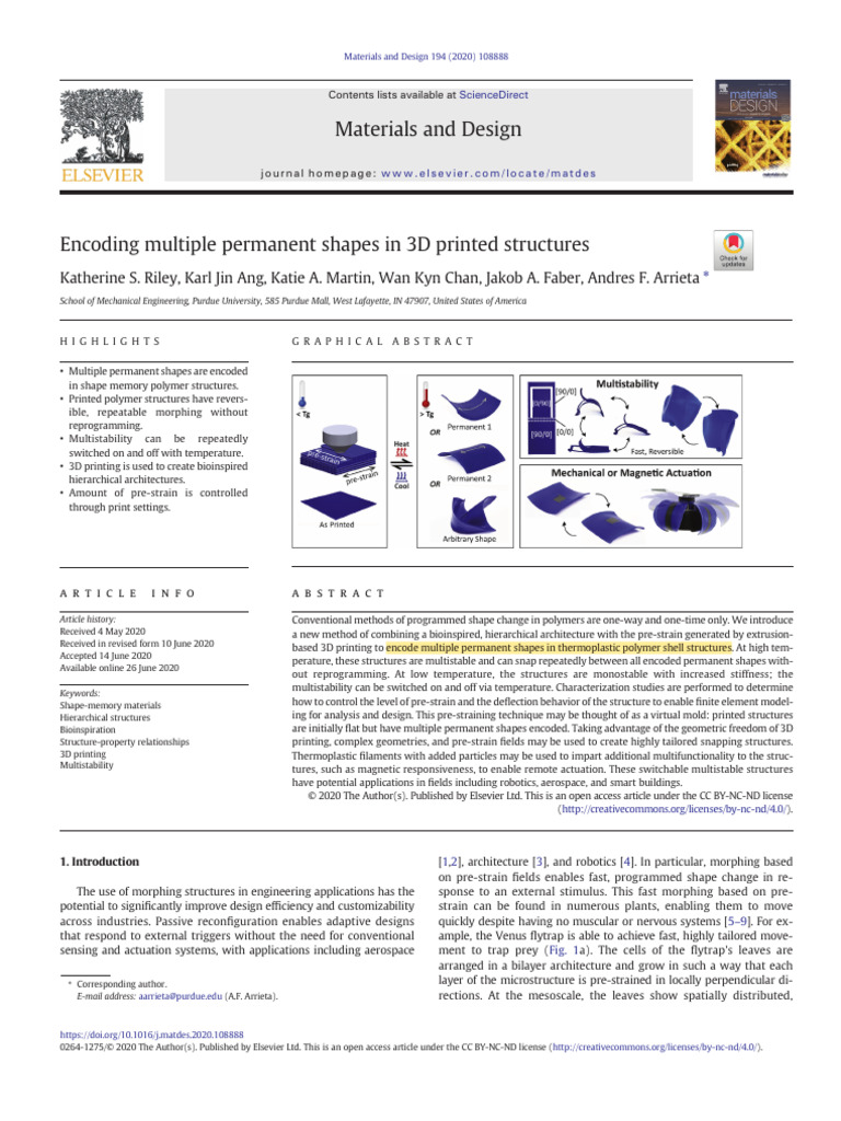 4 - Encoding Multiple Permanent Shapes in 3D Printed Structures | PDF ...