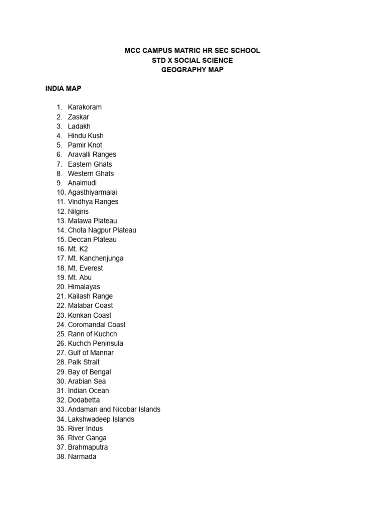 India Geography Map for Class X | PDF