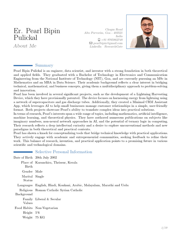 About Pearl Bipin Pulickal | PDF | Machine Learning | Artificial ...