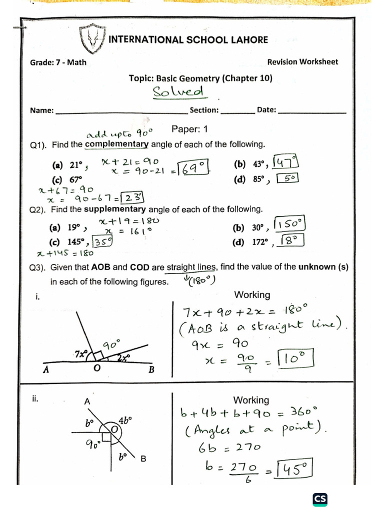 Angles Revision Worksheets Solved | PDF