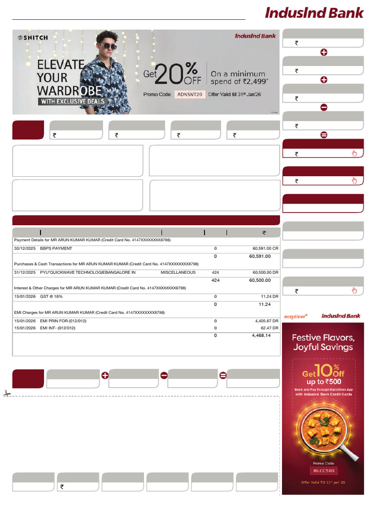 IndusInd Bank Credit Card Statement Overview | PDF | Credit Card | Payments