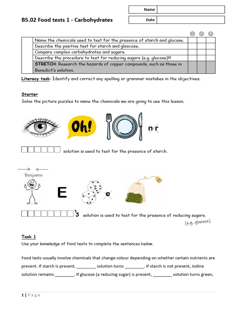 Food Tests for Carbohydrates Guide | PDF | Starch | Glucose