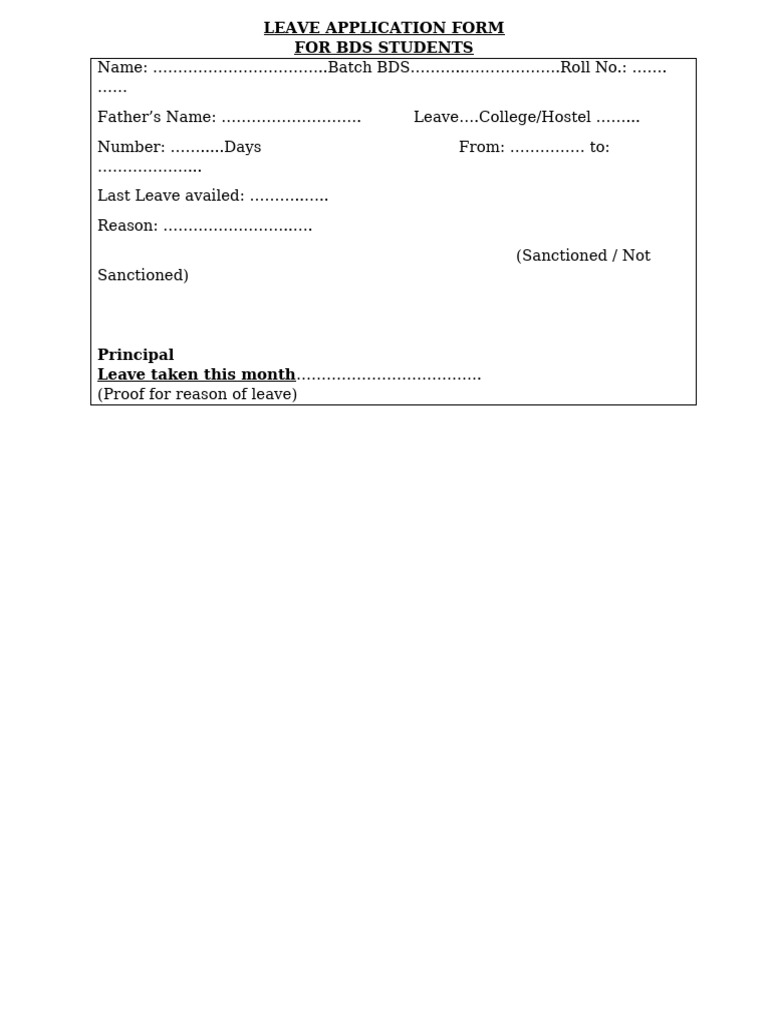 BDS Student Leave Application Form | PDF