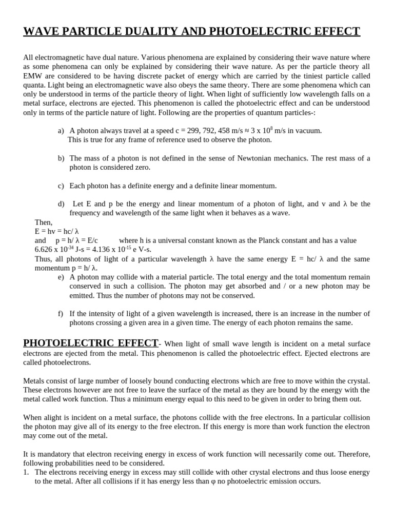 Wave-Particle Duality & Photoelectric Effect | PDF | Photoelectric ...