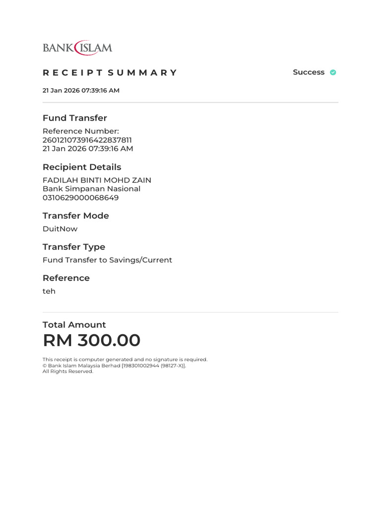 Fund Transfer Receipt Summary | PDF