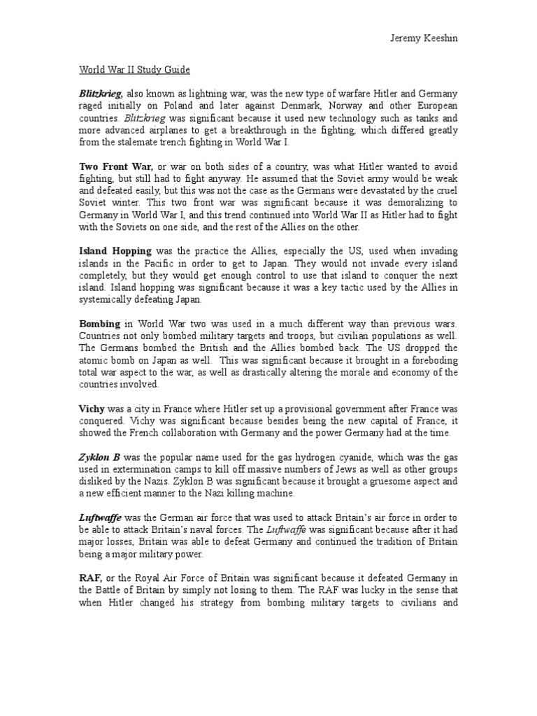 World War Two Study Guide | Blitzkrieg | World War II