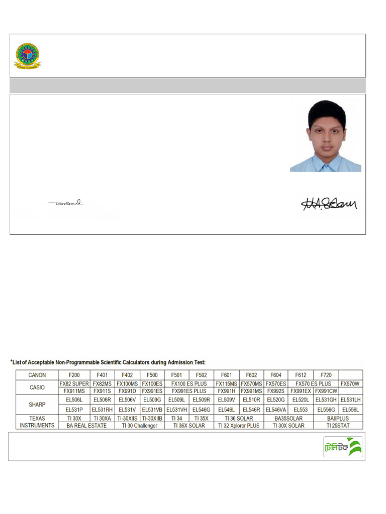 MIST Admission Test 2026 Admit Card | PDF