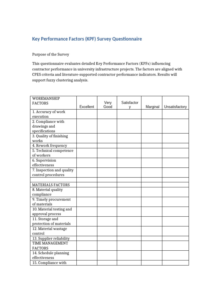 KPF Survey for Contractor Performance | PDF | Reliability Engineering ...