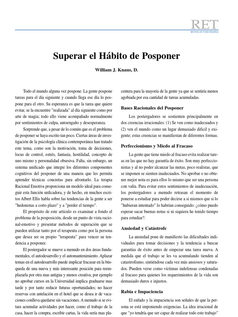 El Hábito de Posponer | PDF | Depresión (estado de ánimo) | Toma de ...