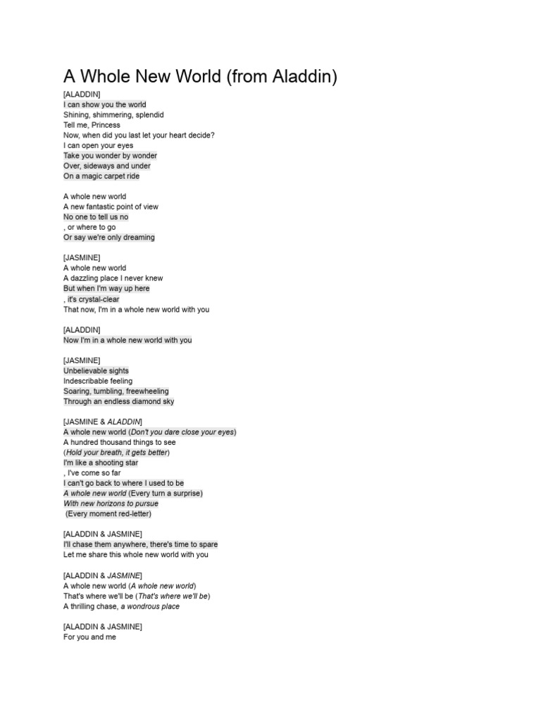 A Whole New World Lyrics Analysis | PDF