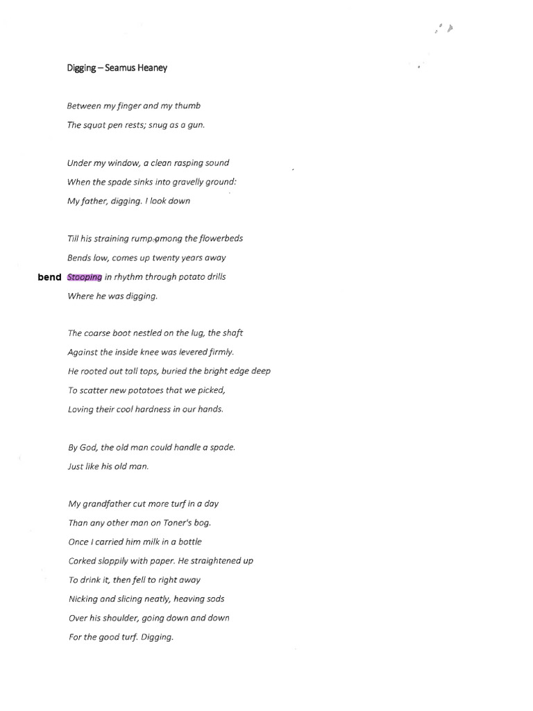 Digging Poem W Guiding Questions | PDF