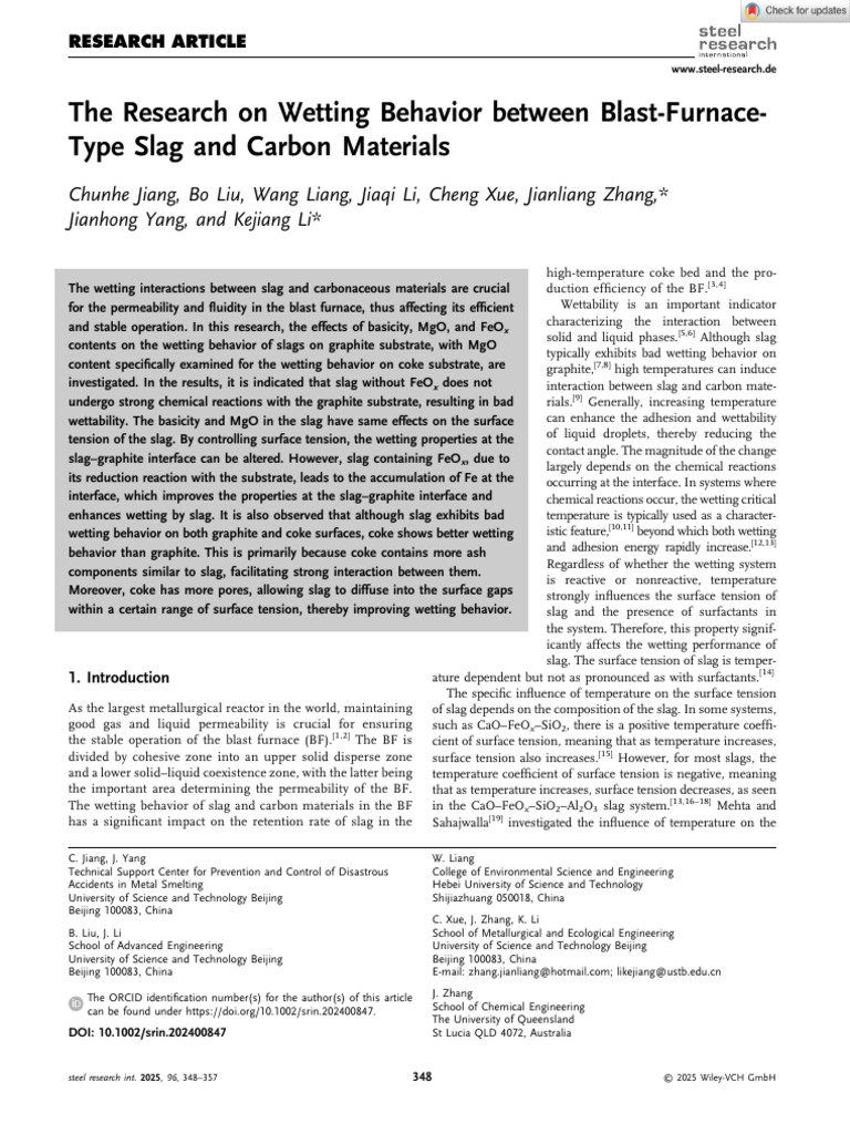 Wetting Behavior of Slag and Carbon Materials | PDF | Wetting | Iron