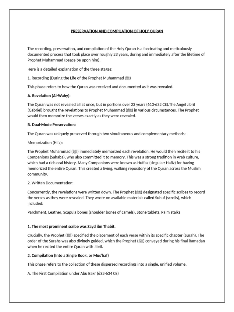Quran Preservation and Compilation Process | PDF | Quran | Islam