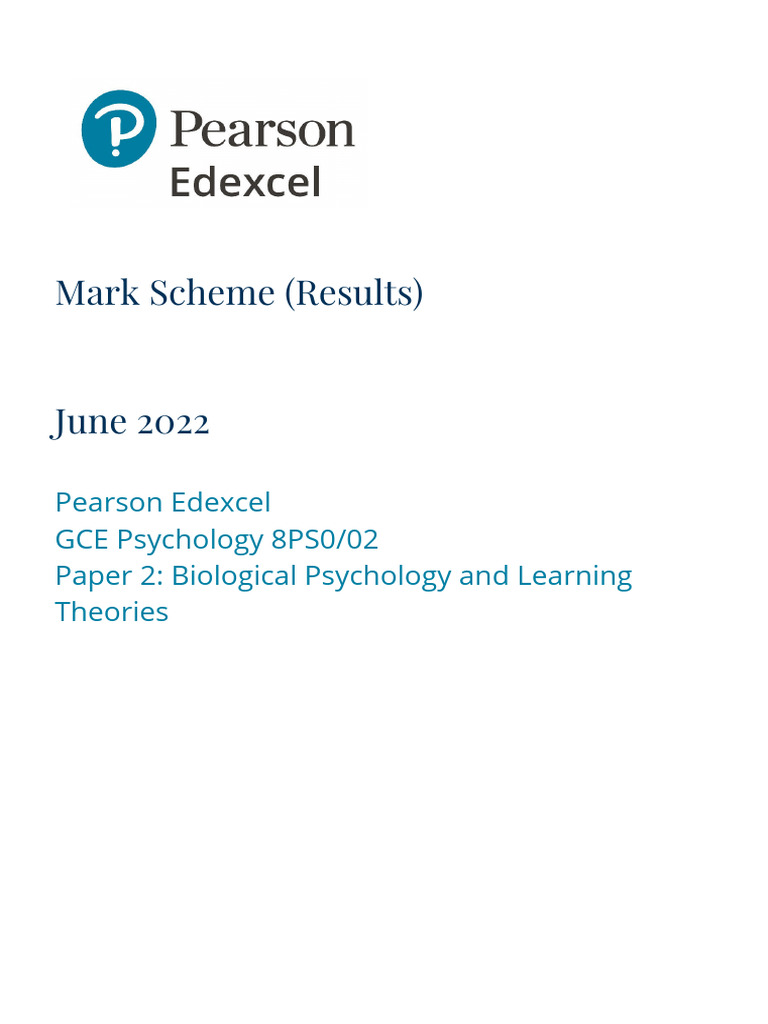June 2022 GCE Psychology Mark Scheme | PDF | Classical Conditioning ...