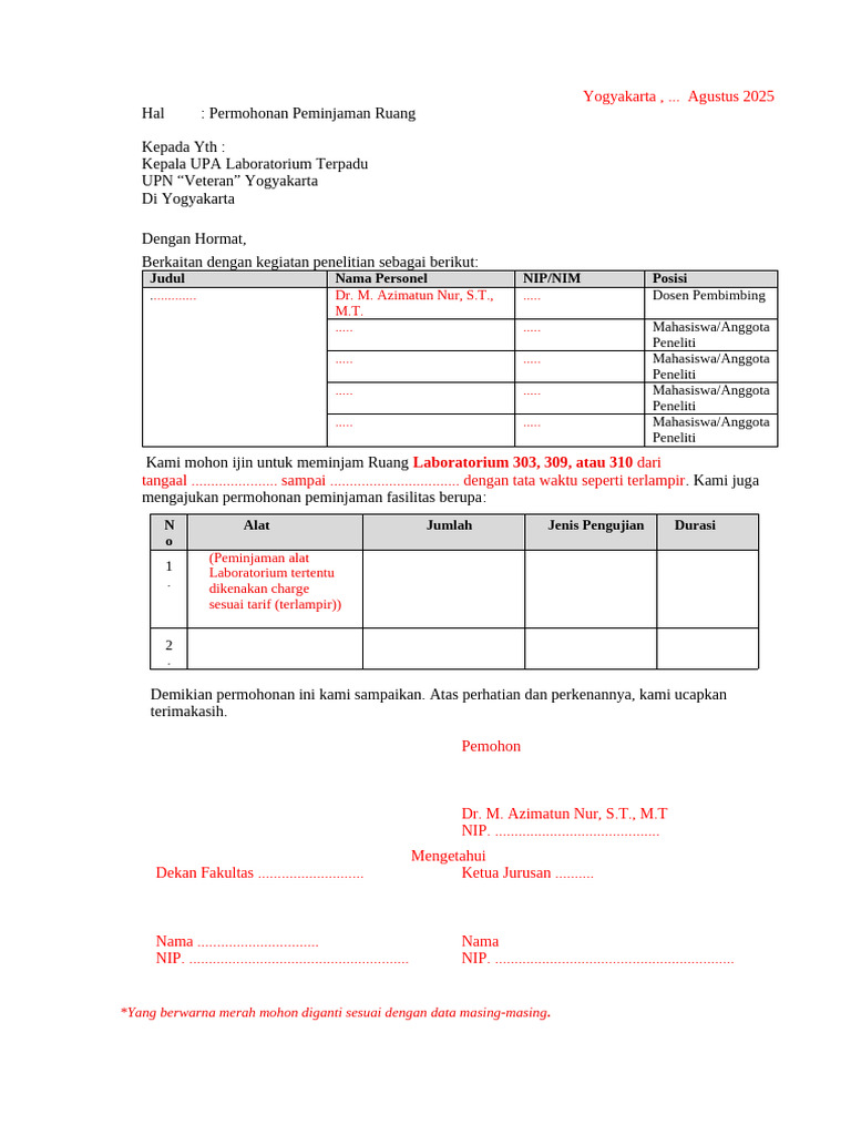 Permohonan Peminjaman Ruang Laboratorium | PDF