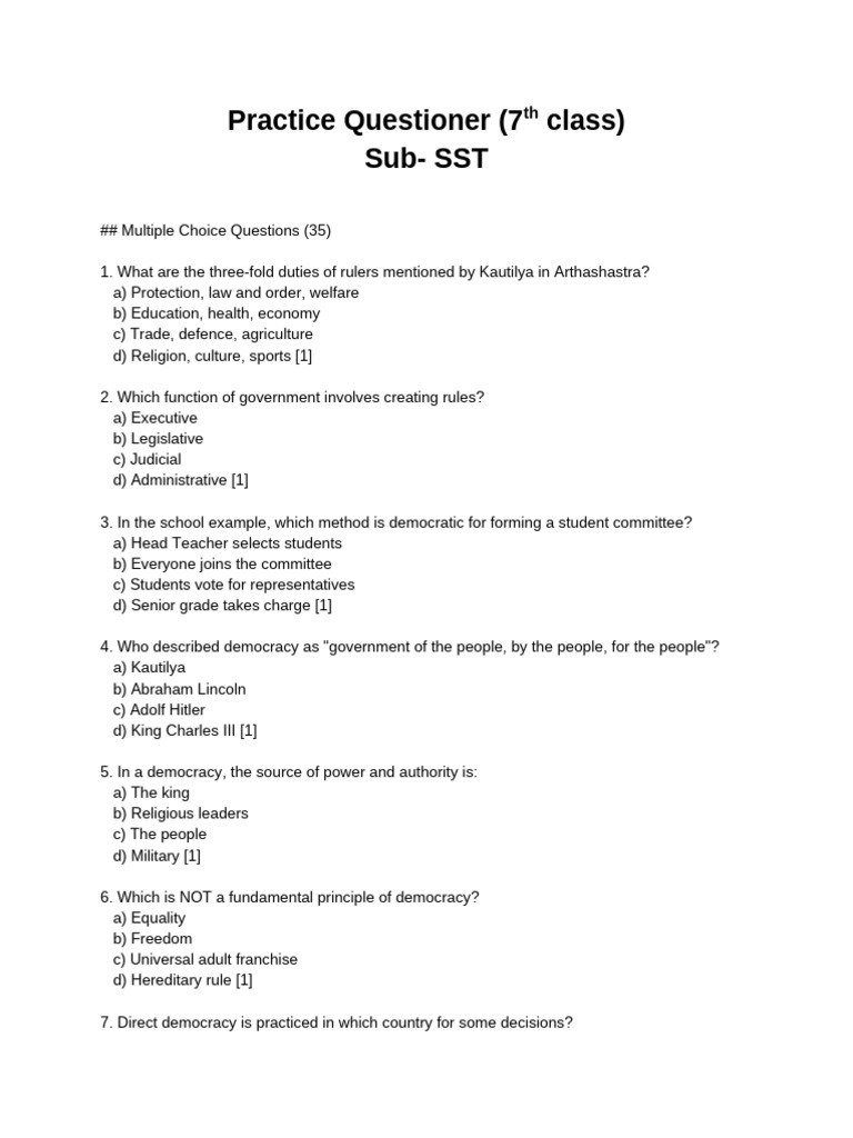 7th Grade Social Studies MCQs | PDF | Monsoon | Rain