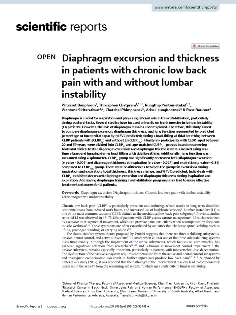 Diaphragm Function in Chronic Low Back Pain | PDF | Abdomen | Pelvis