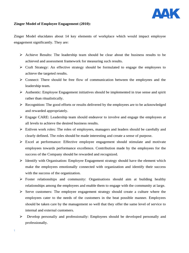 Zinger Model: 14 Keys to Employee Engagement | PDF | Leadership ...