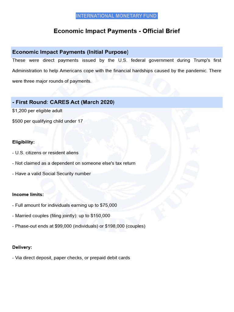 Economic Impact Payment Official Brief IMF Clean 2025 | PDF | Payments ...