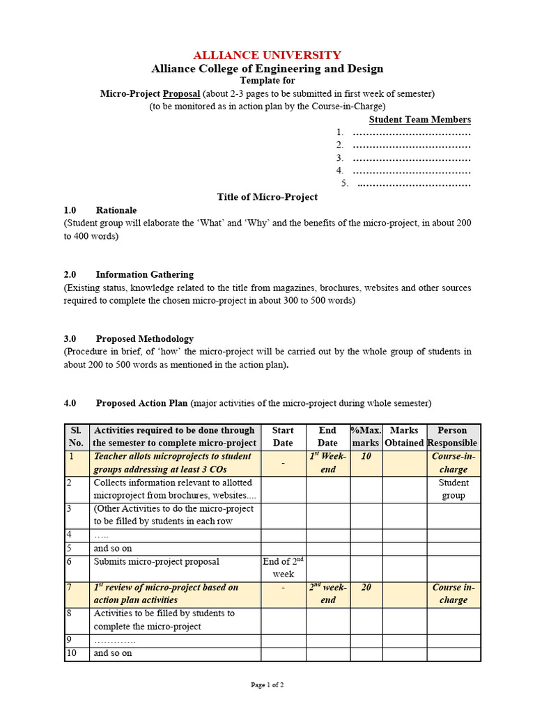 Micro-Project Proposal Template Guide | PDF