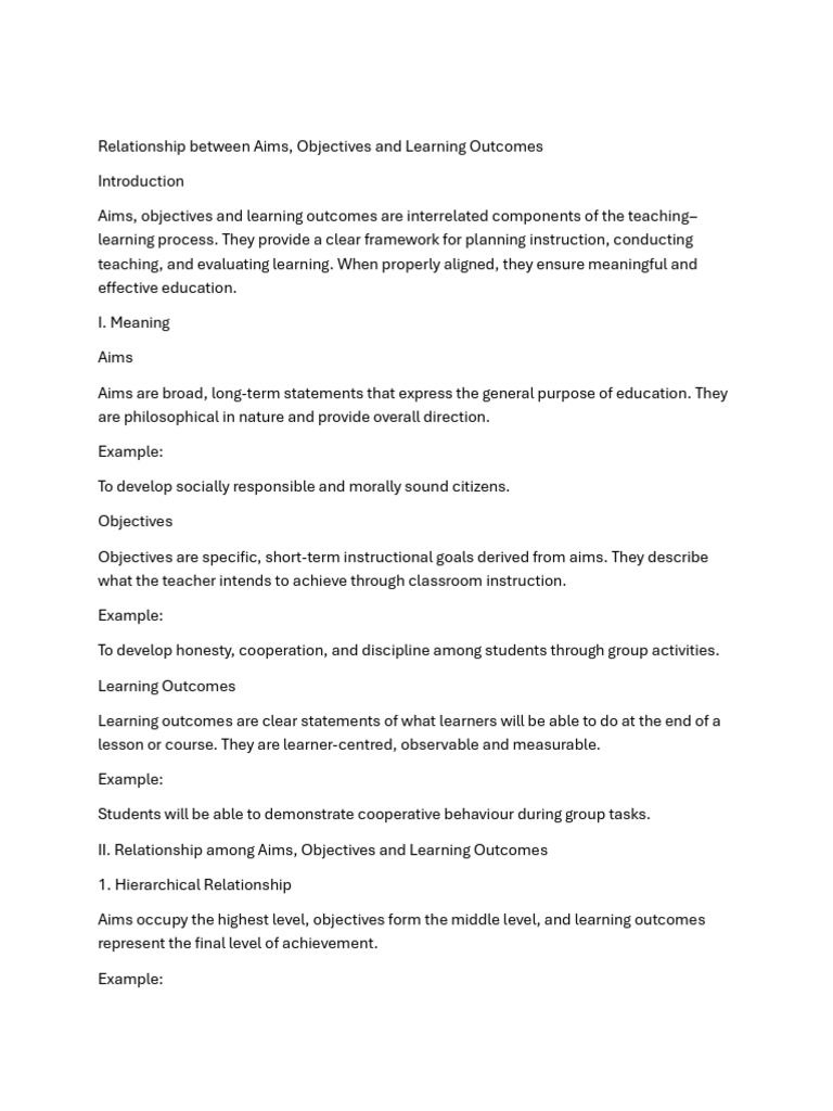Aims, Objectives, and Learning Outcomes Explained | PDF | Learning ...