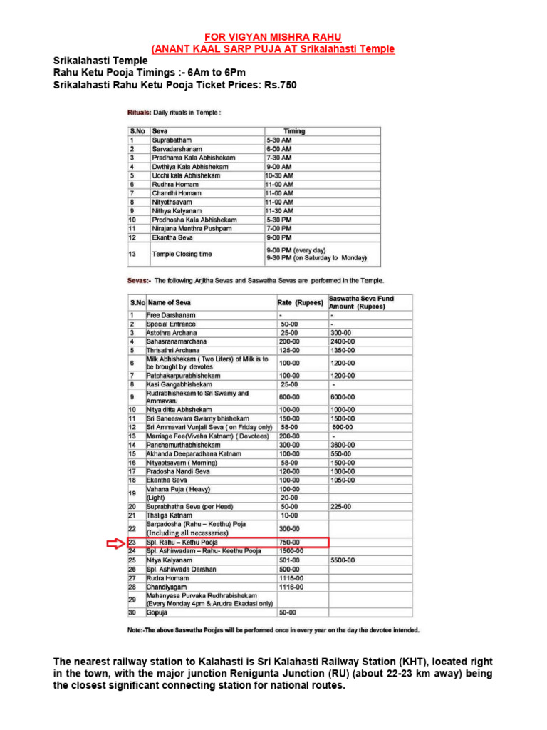 Sri Kalahasti Temple Online Booking Guide | PDF
