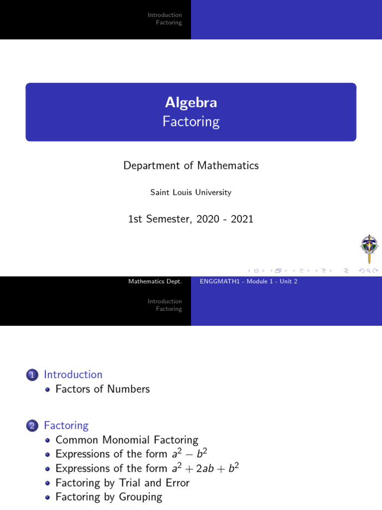 Understanding Factoring in Algebra | PDF | Factorization | Algebra