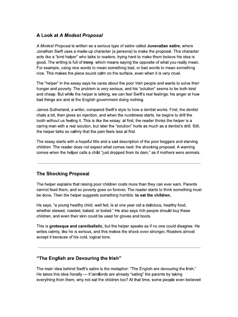 A Modest Proposal Easy Note | PDF