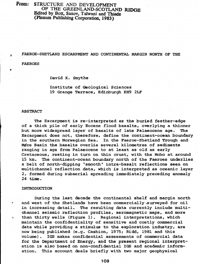 1983 Smythe Faeroe-Shet Escarp | PDF | Geology | Earth Sciences