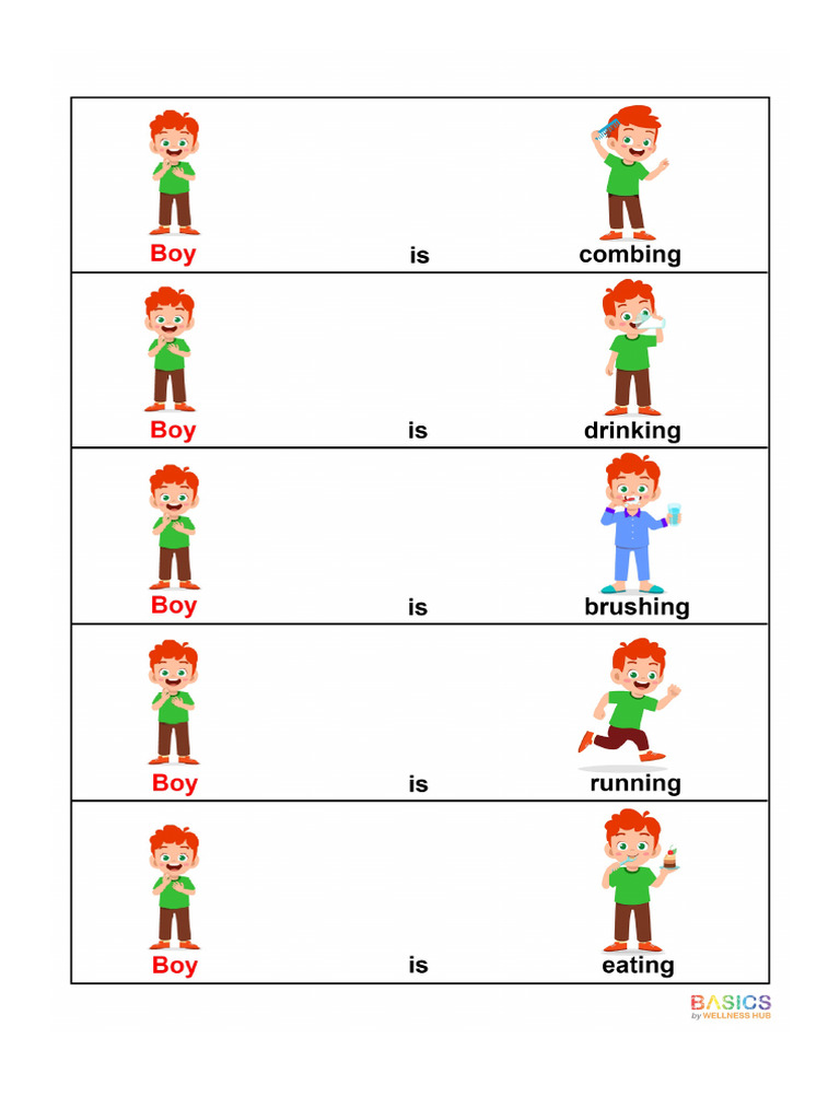 Free Simple Sentences With Actions - Boy Singular PDF For Kids | PDF