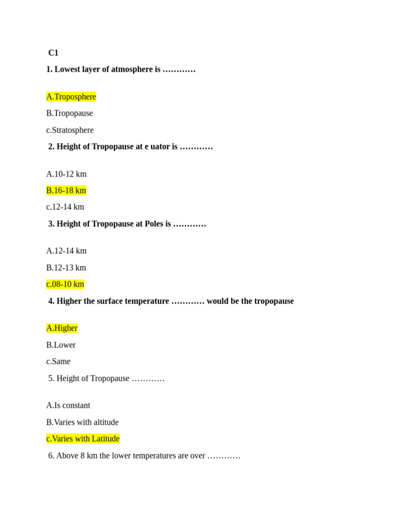 Cau Hoi Khi Tuong Hk - Full | PDF | Troposphere | Atmosphere Of Earth