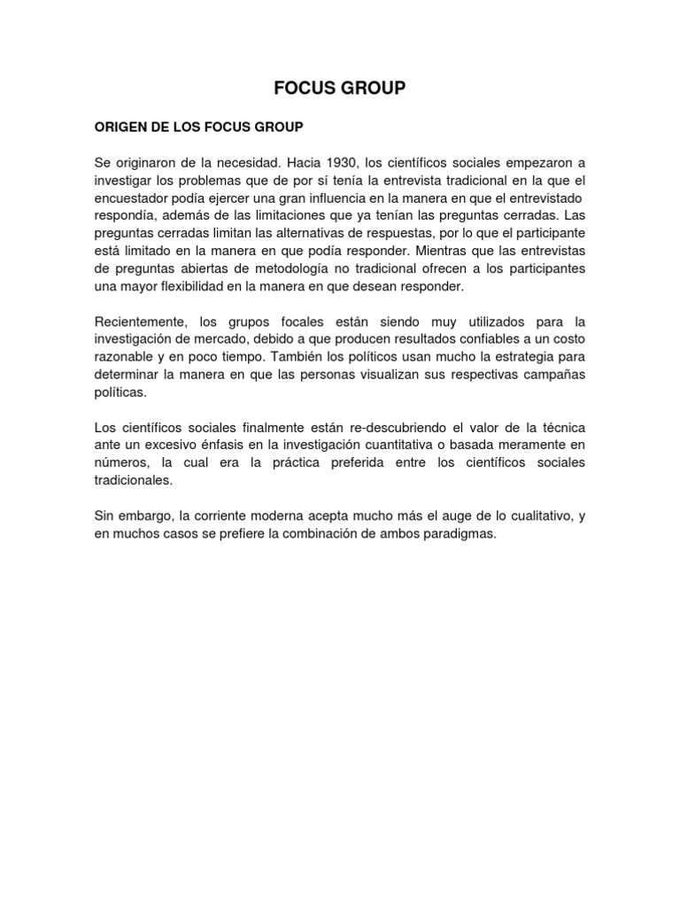 Diferencia Entre La Entrevista y El Focus Group | PDF | Grupo de ...